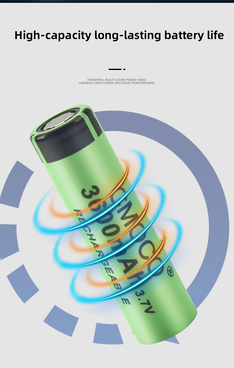 2PCS CMOCO 18650 Battery 3000 3600mAh Flashlight Battery Li-ion 3.7V ...