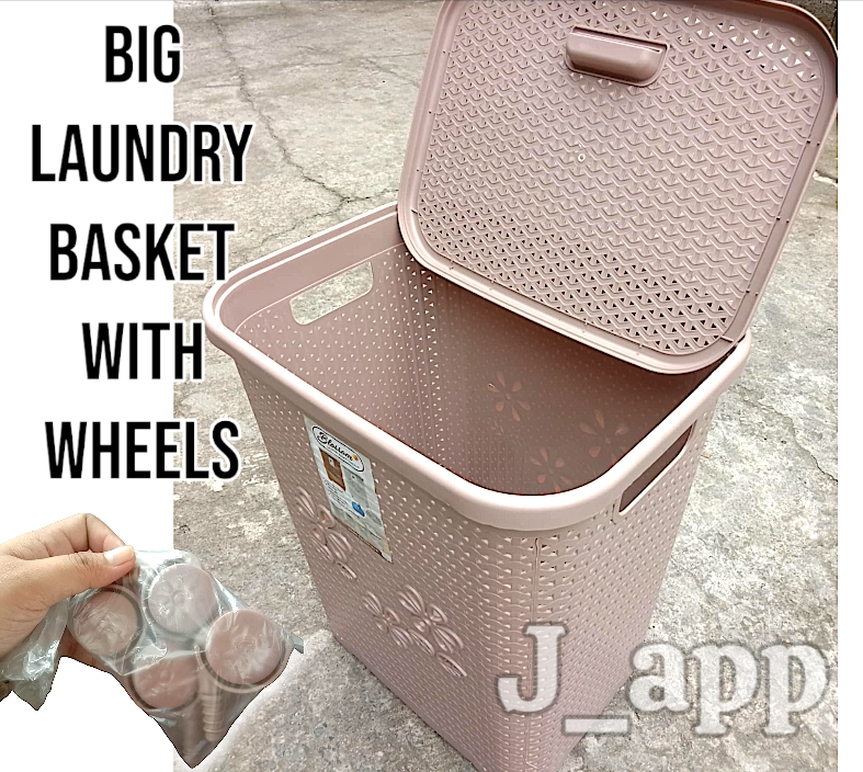 LAUNDRY BASKET Plastic Rattan LABAHAN NG DAMIT with wheels AND Cover ...