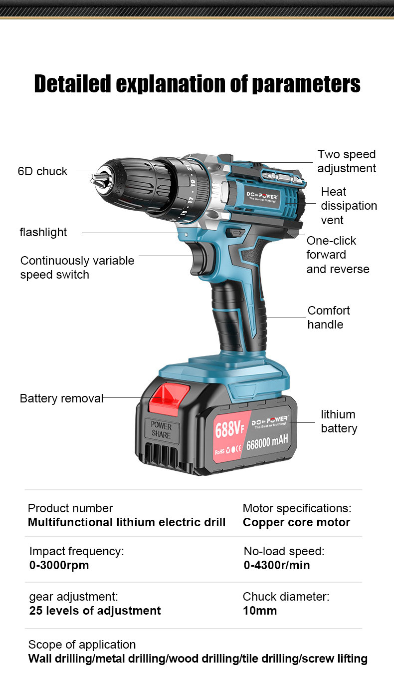 REAIM Cordless Drill Set Heavy Duty Impact Wrench Screw Driver Hammer ...