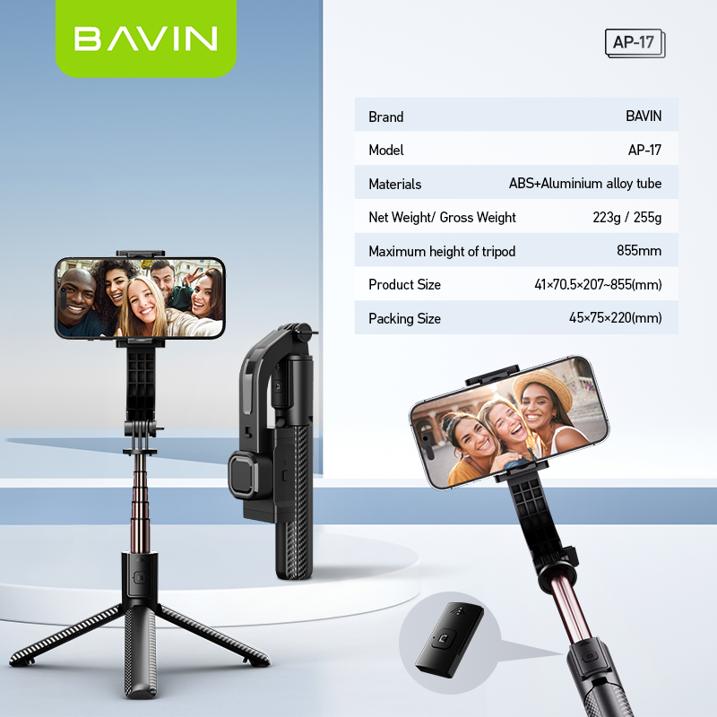 BAVIN P17 Anti-Shake Multifunction Selfie Stick 360° Rotate Stable ...