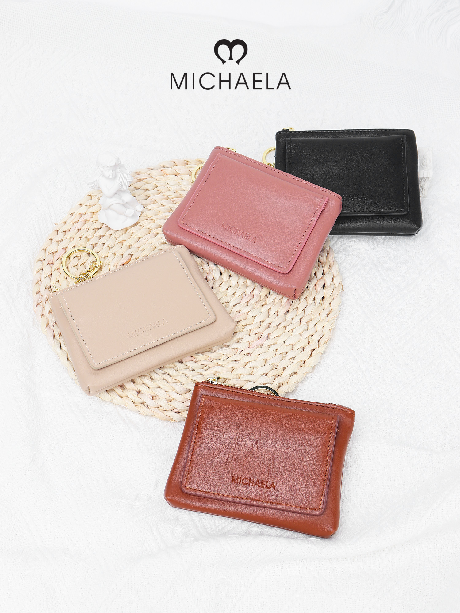 MICHAELA Small Wallet with Keychain 5 Card Holders Zipper Coins Pocket ...