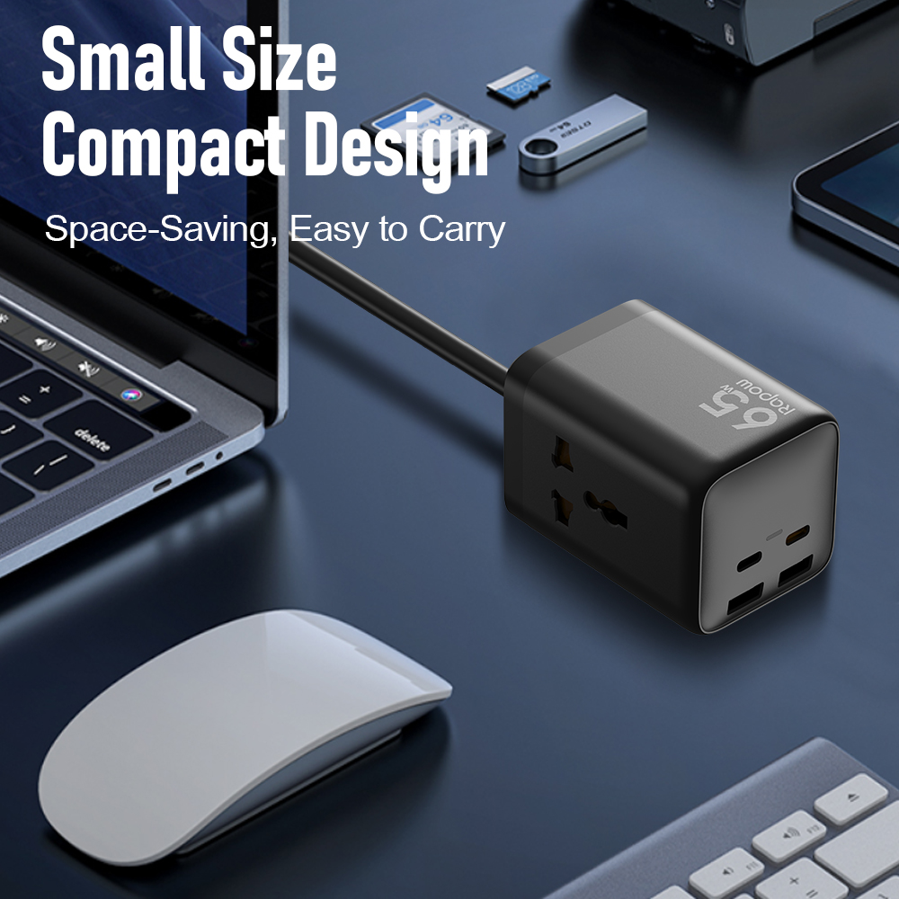 Rapow RS65 65W GaN Multi-Interface Desktop Powerstrip 2AC+2U+2C 6-in-1 ...