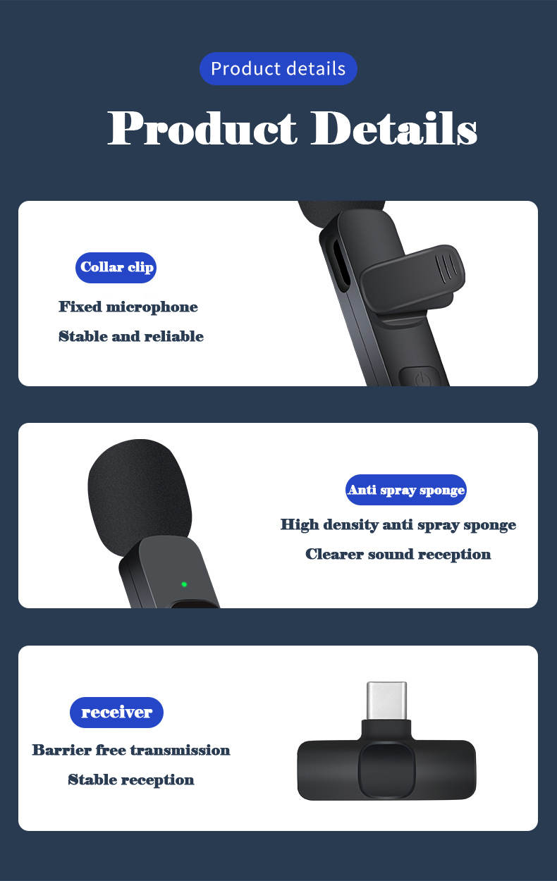 K9 Wireless Lavalier Microphone For Phone Vlogging Cellphone Portable ...