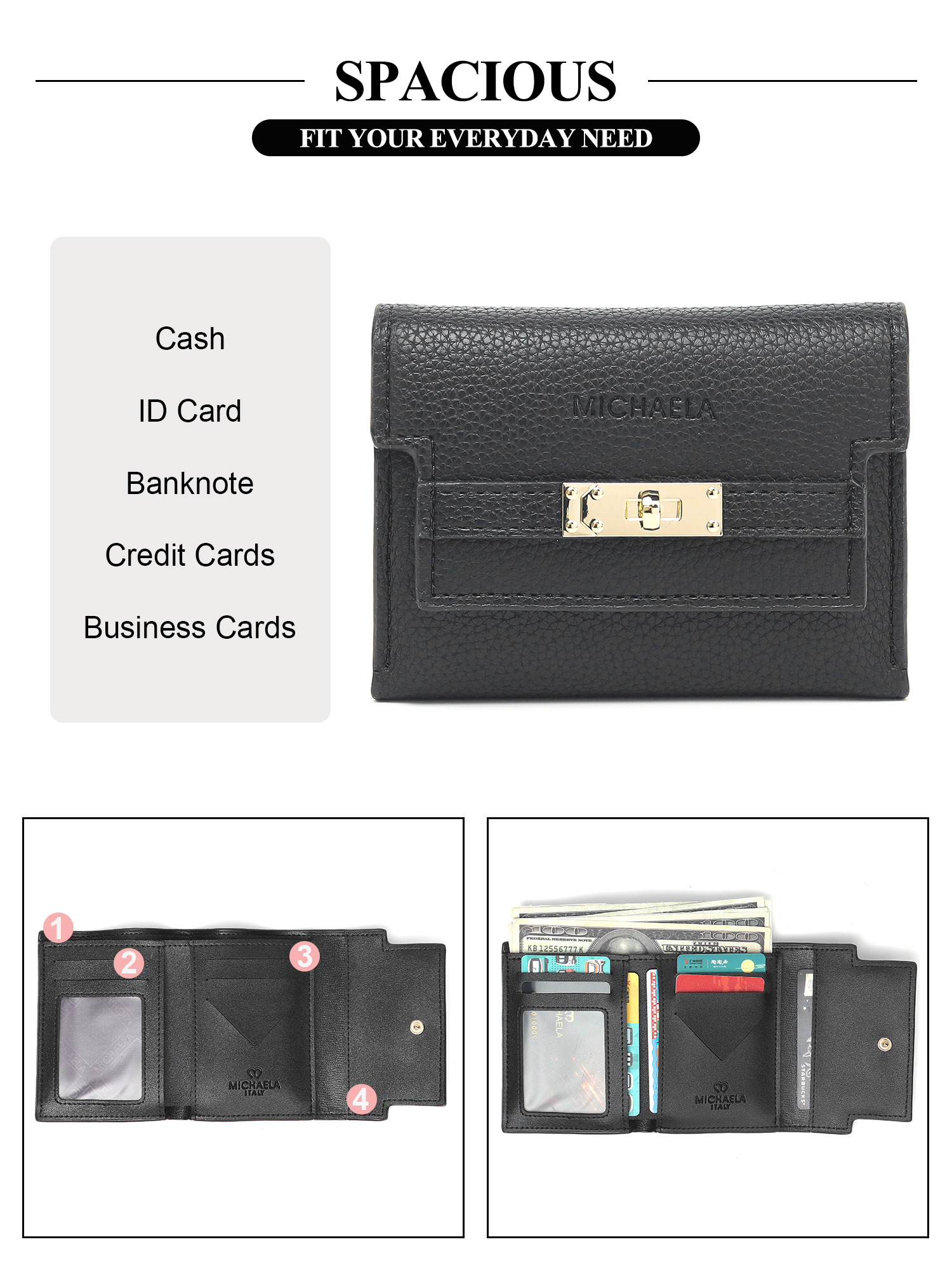 MICHAELA Korean Fashion Short Wallet Twist Lock Accent 7 Card Holders ...