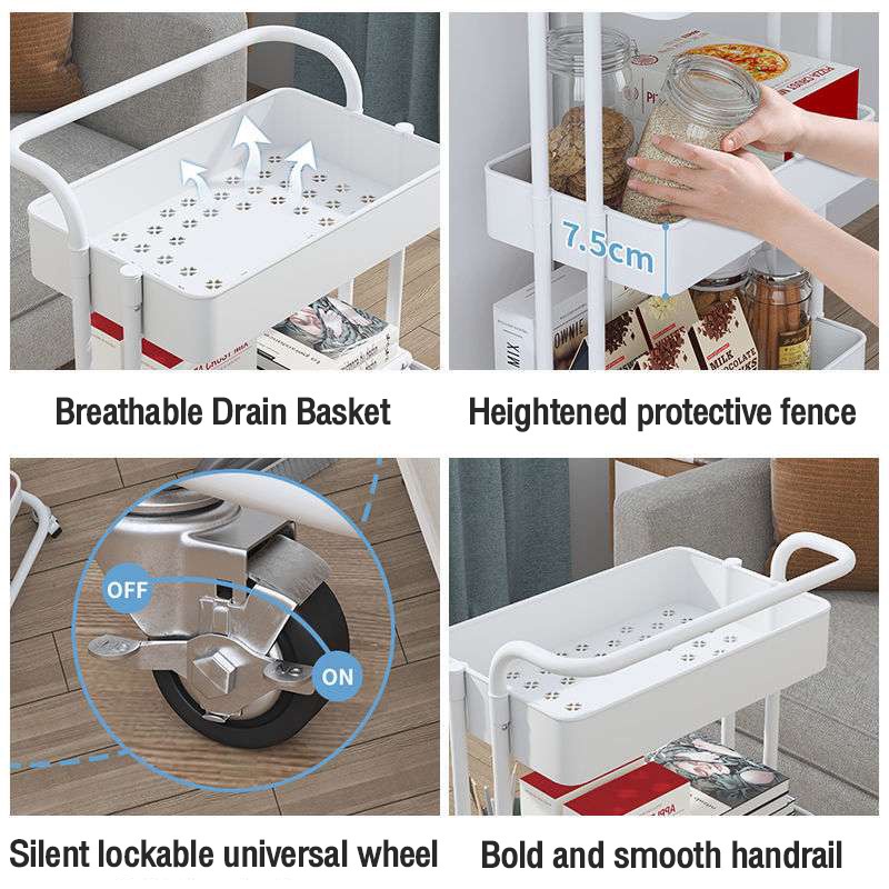 3-Tier Trolley Cart Organizer With Wheels kitchen Trolley Organizer for ...