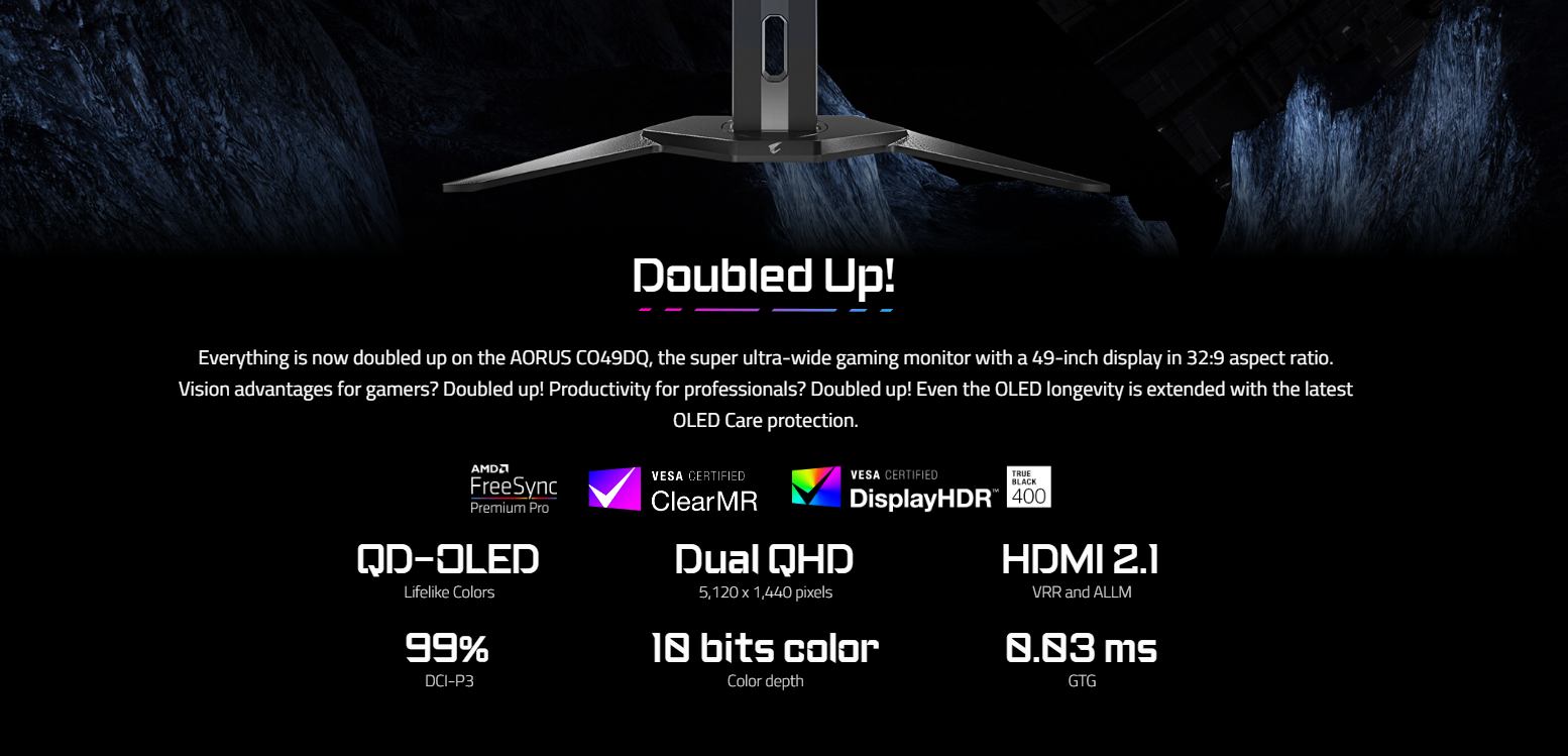 Itw | Gigabyte Gaming Monitor 49"(5120 x 1440 DQHD) / 144Hz / OLED / 0 ...