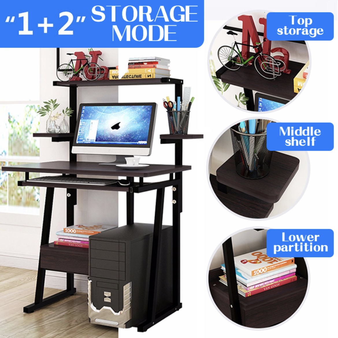 Computer desk family study writing desk with keyboard board bedside ...