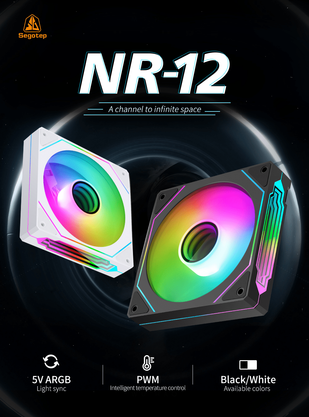 Segotep NR12 ARGB+PWM Lighting Effect Cooling Fans (Black, White ...