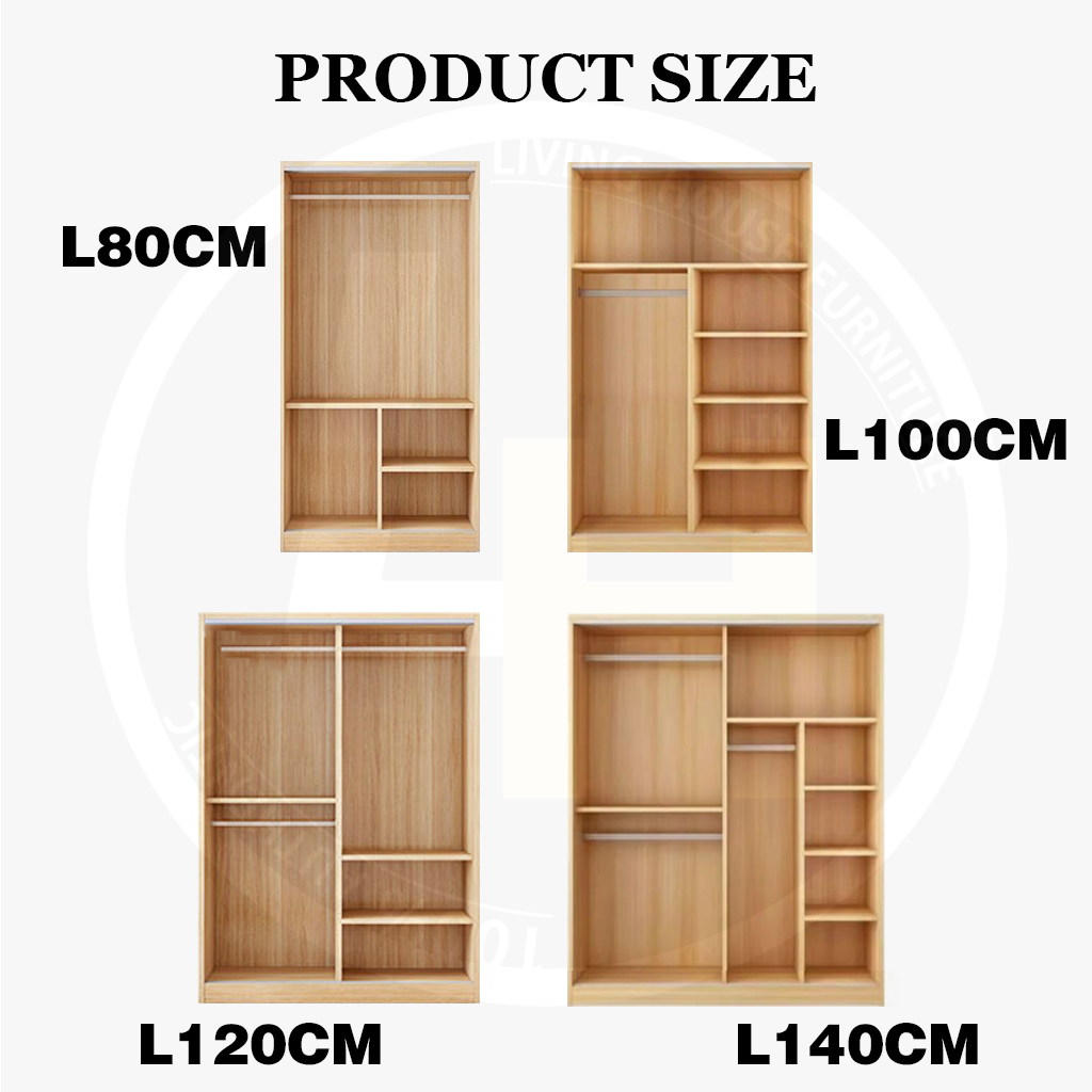 LIVING 80cm Wooden 2 door sliding wardrobe Multi-Functional Wardrobe ...