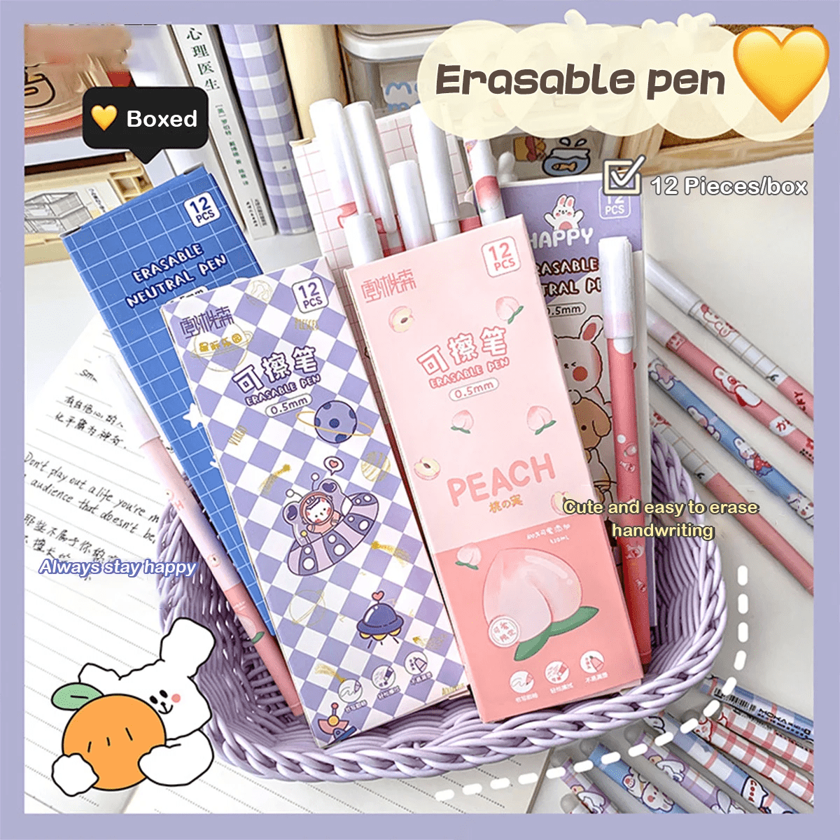 Erasable Gel Pens 12Pcs/Box 0.5mm Blue Ink Signature Pen Student ...