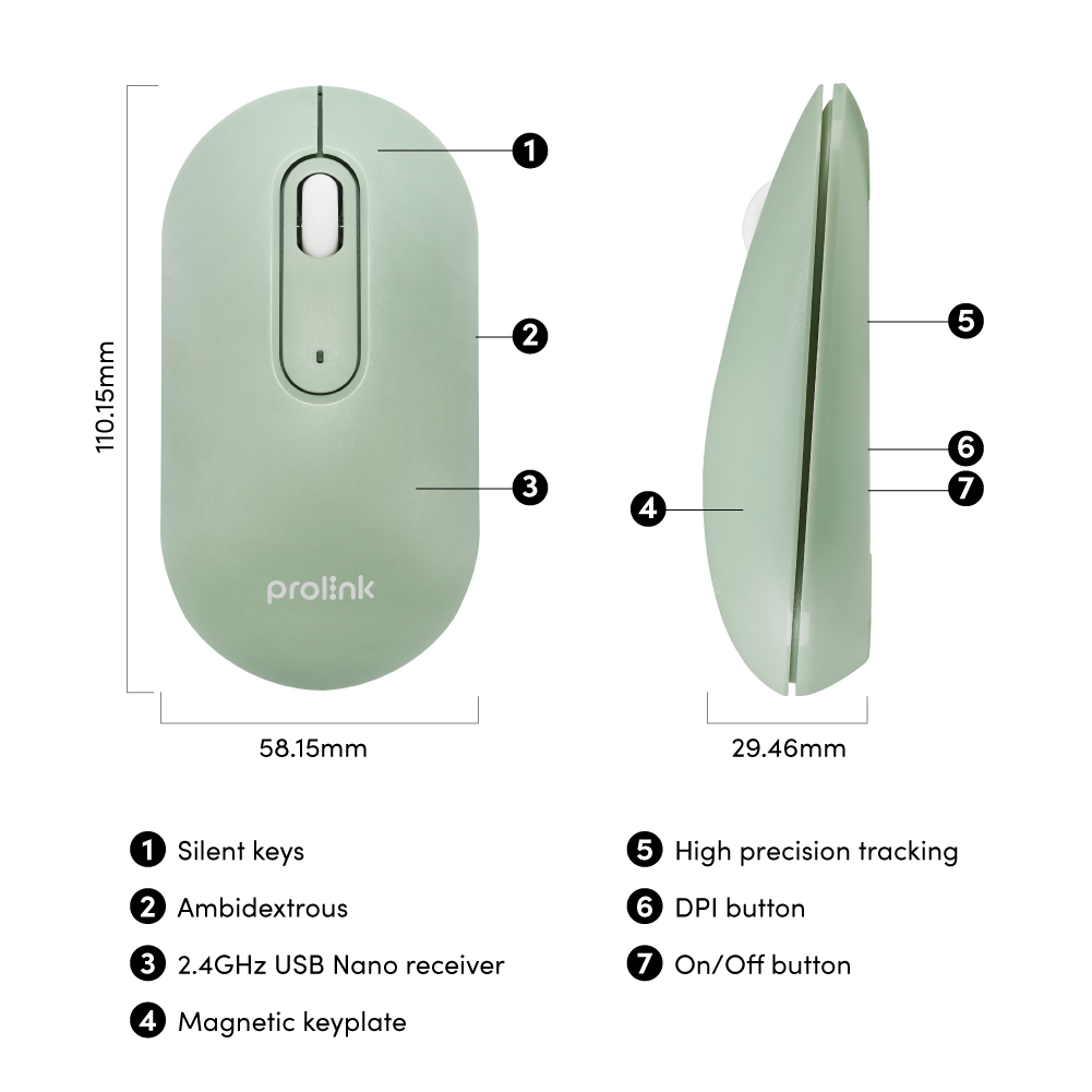 Prolink GM-2001 Wireless Mouse White with USB Receiver, Silent, Slim ...
