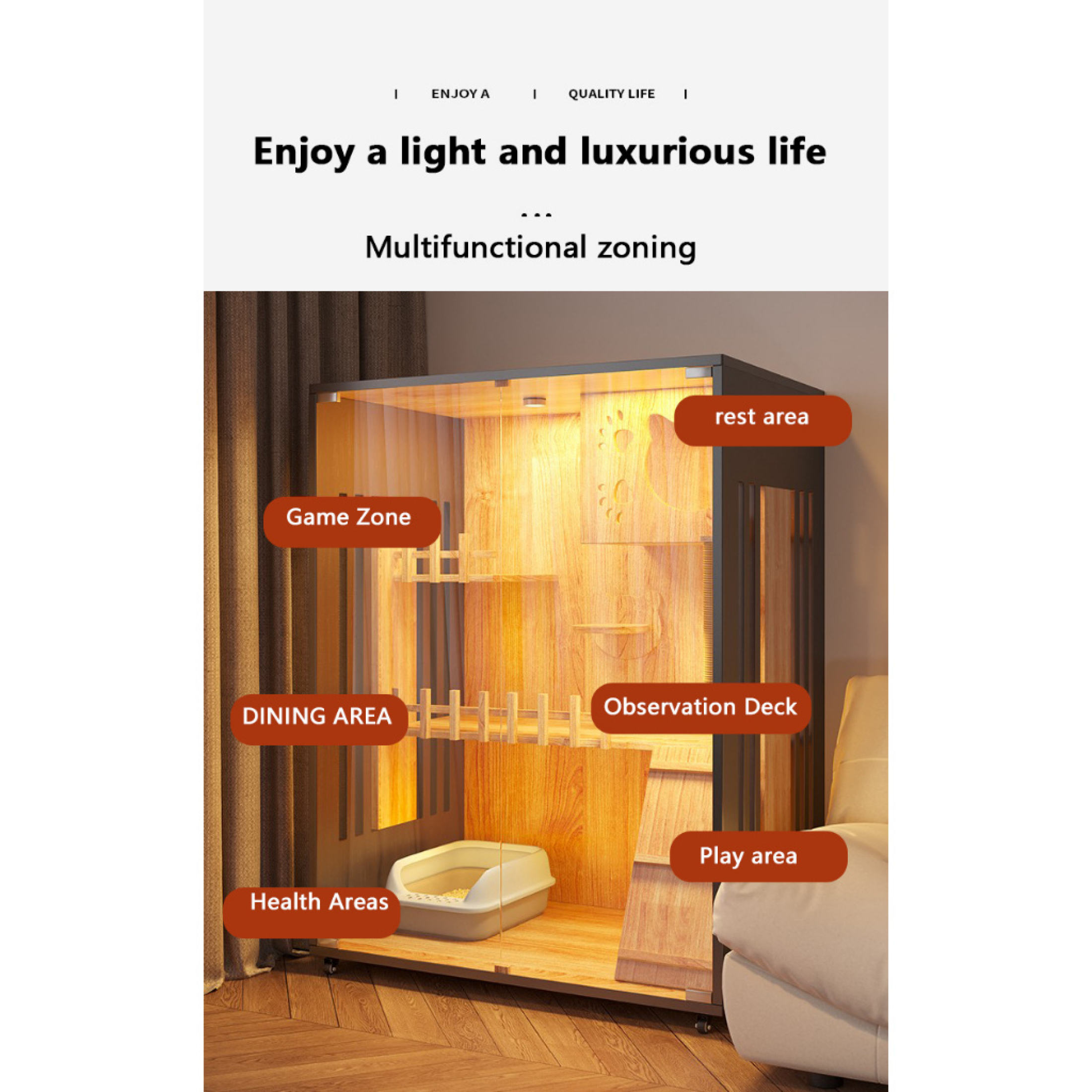 Luxury Cat Villa Solid Wooden Cat House Pet Showcase Indoor Cat Cage ...