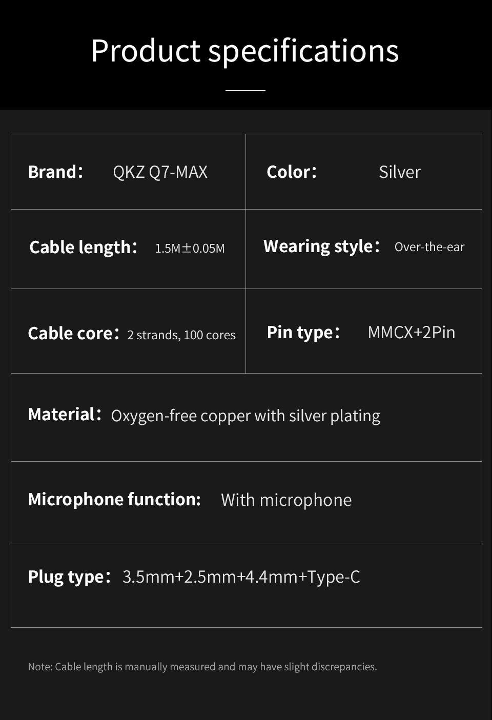 QKZ Q7 MAX Earphone Cable MMCX 2Pin Upgraded Silver-plated Wire 3.5mm/2 ...