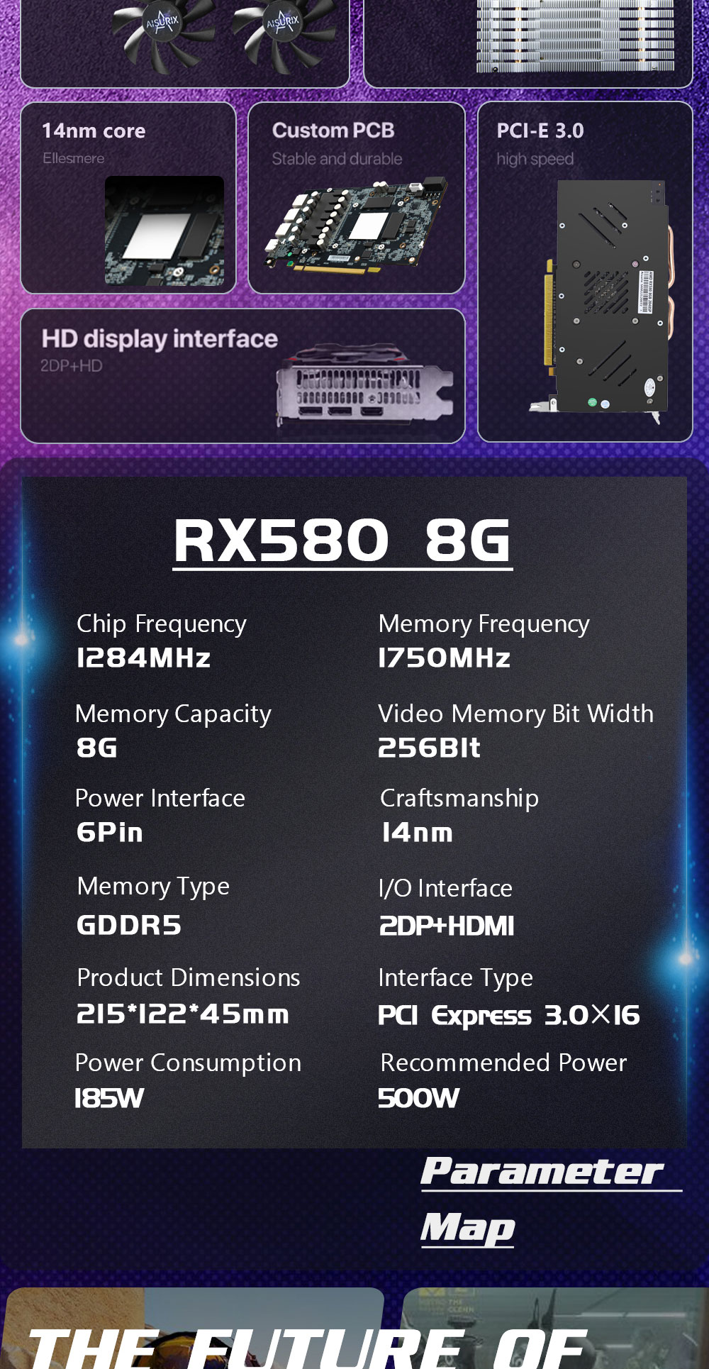 AISURIX Graphics Card RX 580 8GB Gaming Black Myth Wukong GDDR5 256Bit ...