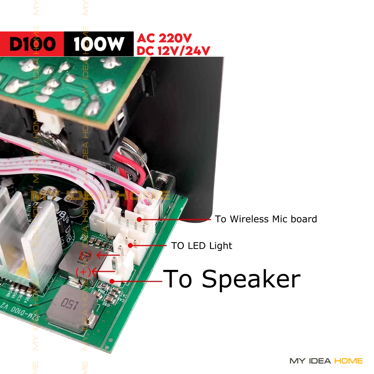 Bosca 100W HIFI Bass Power Amplifier Board AC220V DC12V/24V Dual Mic ...