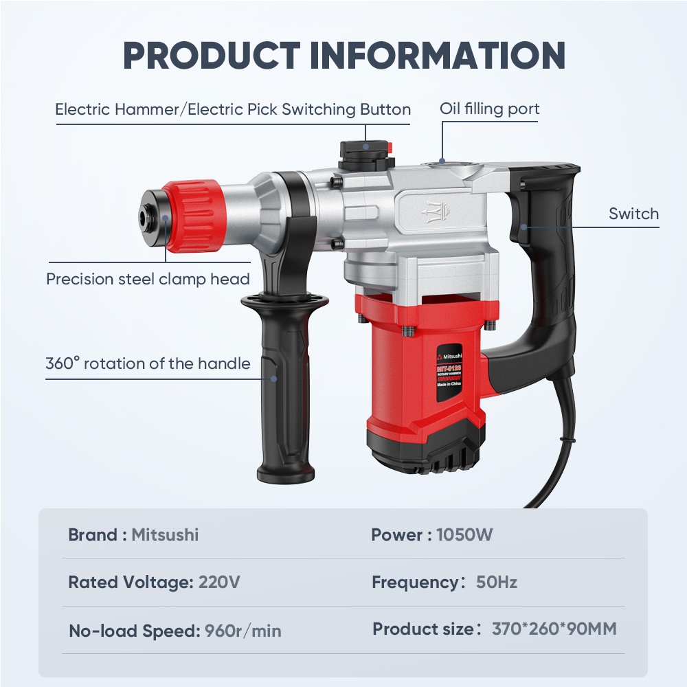 Mitsushi Rotary Hammer Drill Chipping Gun Chipping Jack Hammer 1050W ...