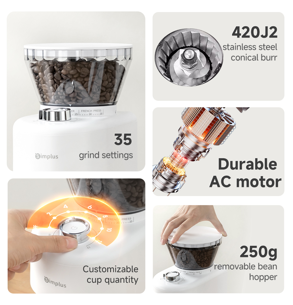 Simplus Electric Coffee Grinder Household Smart Grinder 35 Grind Settings | Shopee Philippines