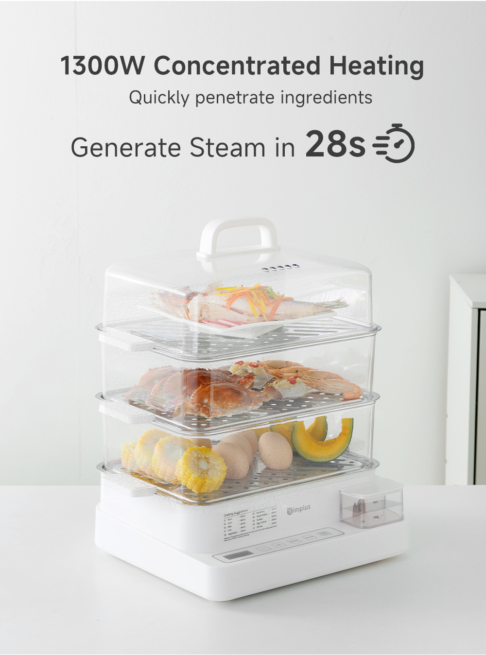 Simplus Electric Food Steamer 3 Tier 21L Large Capacity 1300W ...