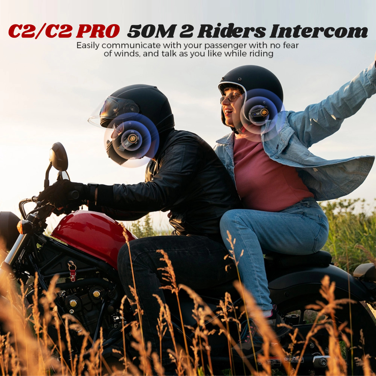 GEARELEC C2 Motorcycle Helmet Intercom Headset For 2 Riders For Talk ...