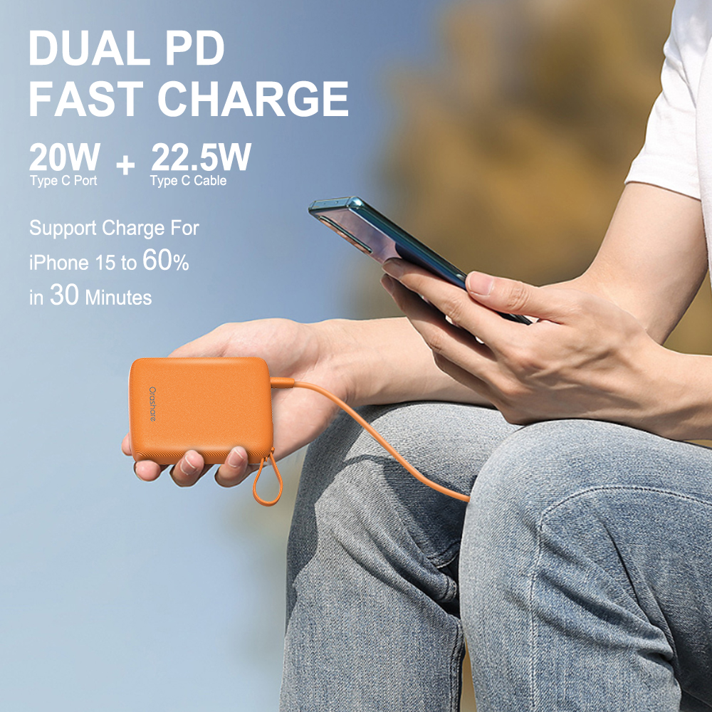 Orashare PM20C Mini Powerbank 20000mAh Built in Type-C Cable 22.5W Fast ...