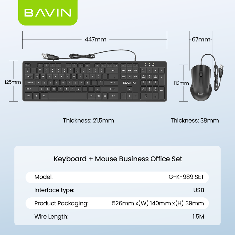 BAVIN K989 Wired Keyboard & Mouse Set Extra Durable & Splashproof ...