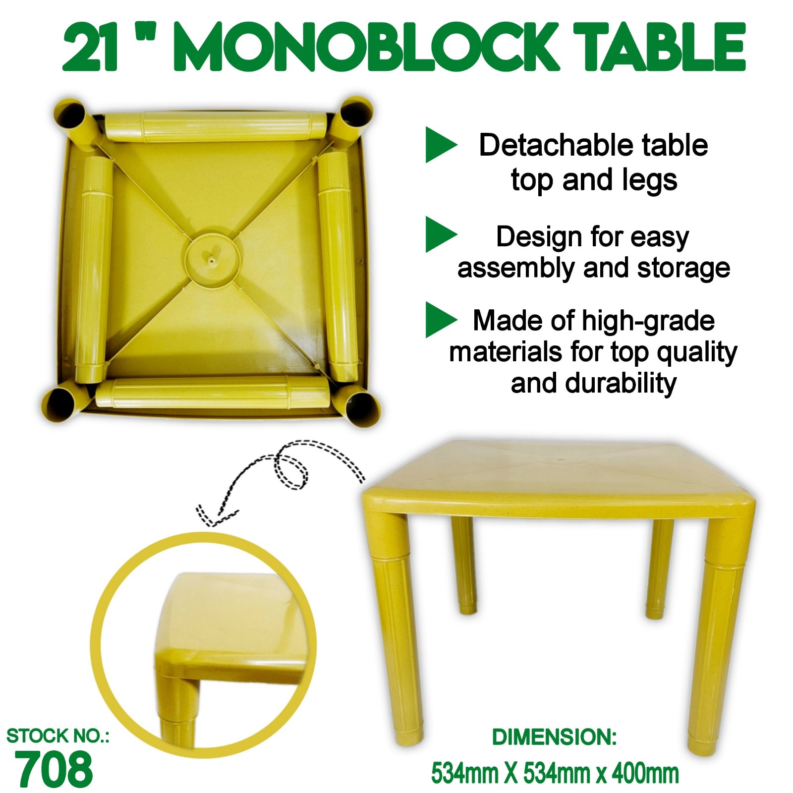 21” INCH MONOBLOCK TABLE PLASTIC SQUARE TABLE / LAMESA / STURDY COFFEE ...