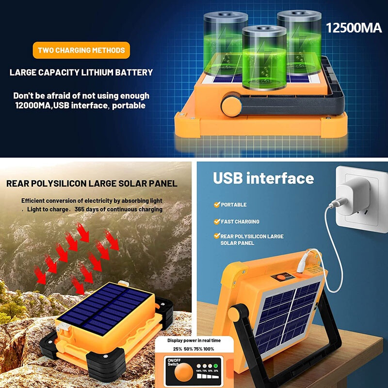 Solar Emergency Light Solar Flashlight Rechargeable Outdoor Waterproof ...