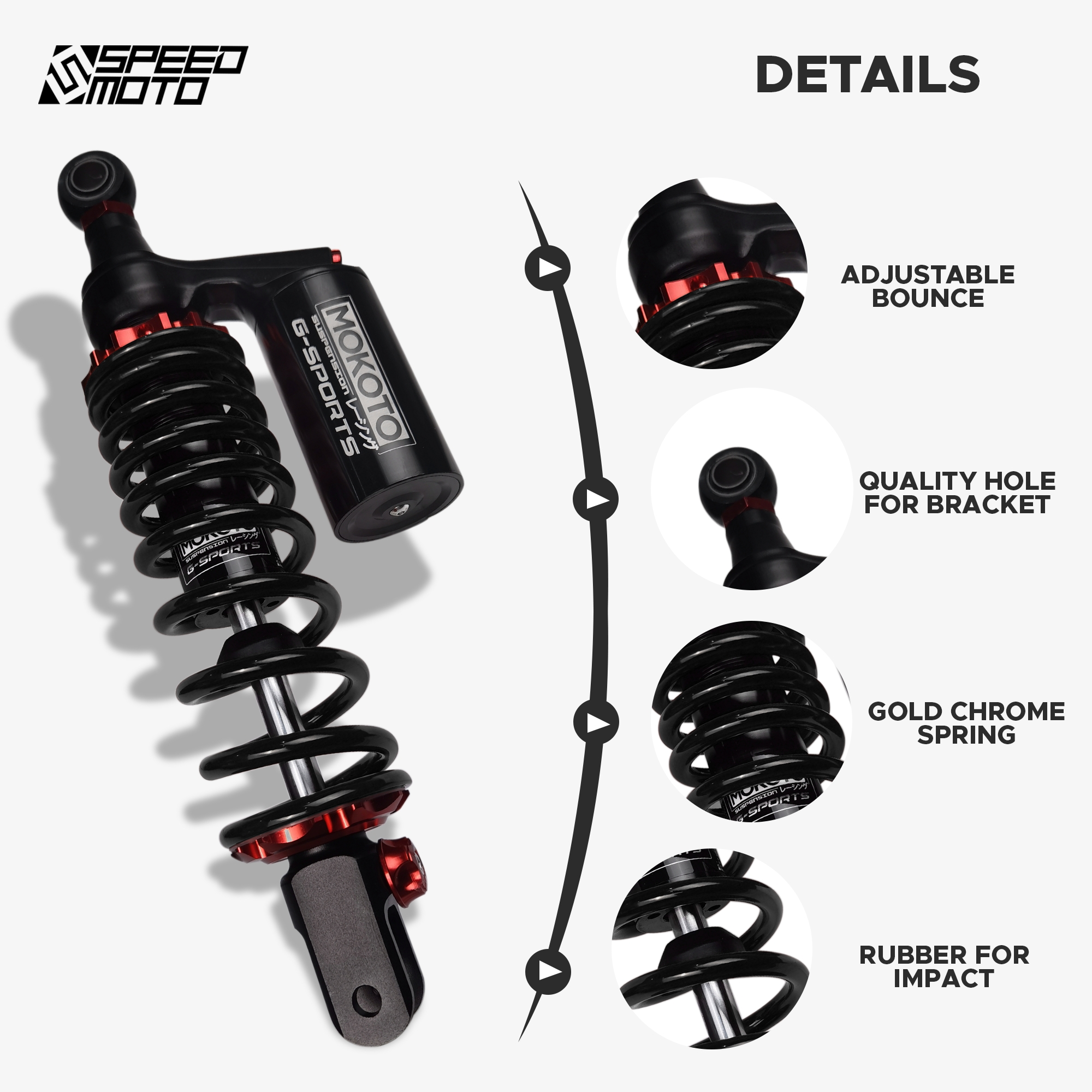 MOKOTO HONDA CLICK V1 V2 V3 REAR SHOCK GAS ABSORBER W/ BASO 330MM GOLD & BLACK SERIES 1PC ...