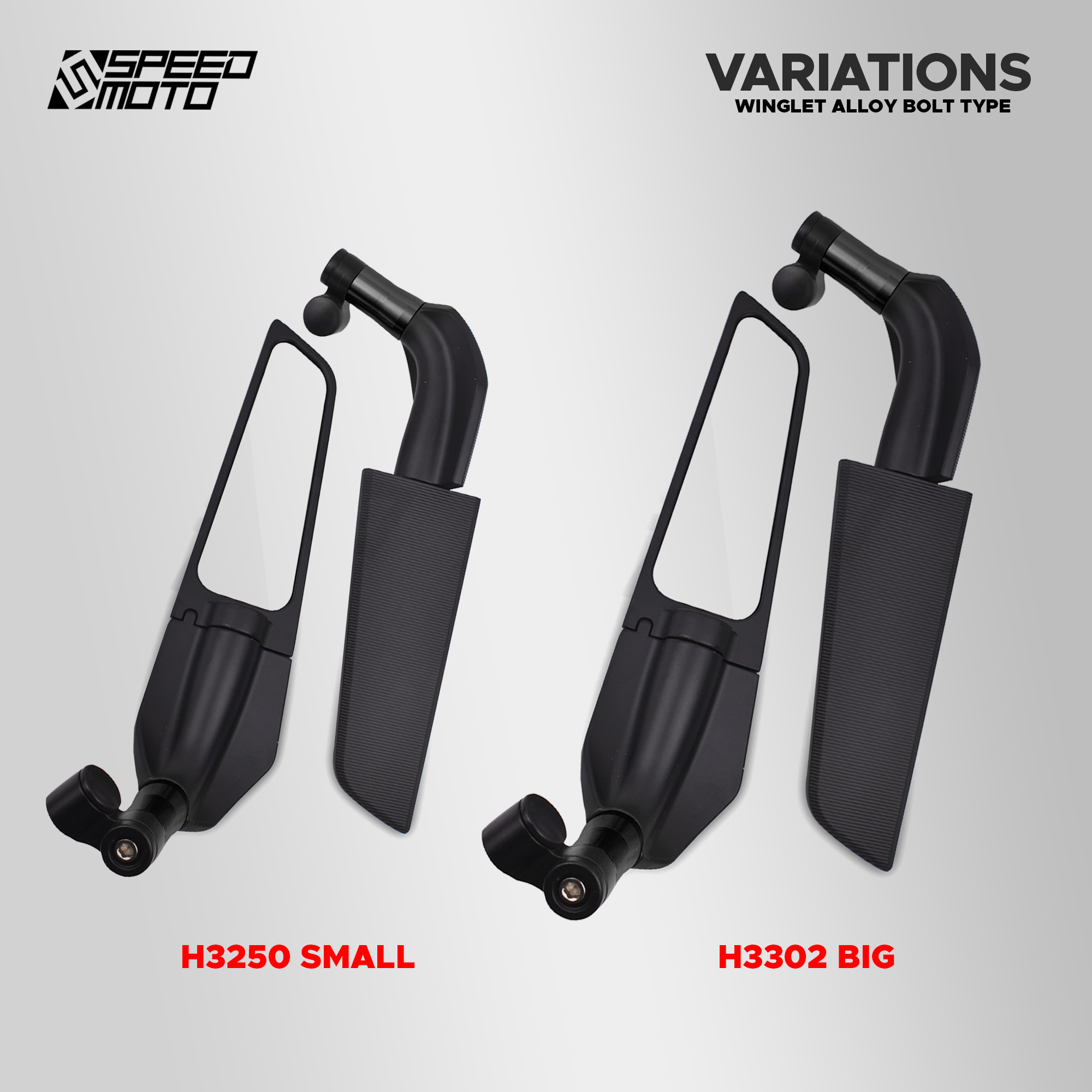 WINGLET ALLOY BOLT TYPE STEALTH MIRROR H3250 SMALL / H3302 BIG WIND ...