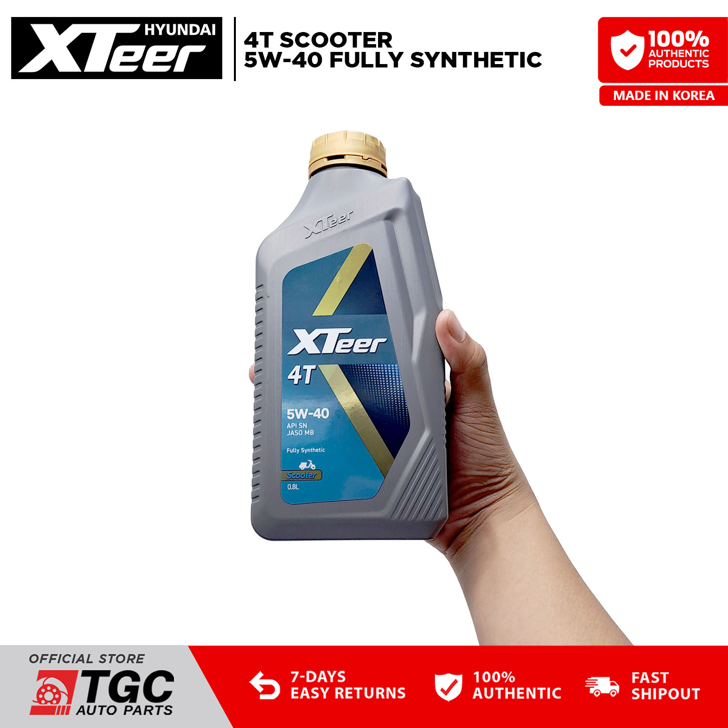 Xteer 4T Scooter API SN JASO MB 5W-40 Fully Synthetic oil 0.8L - 1pc ...