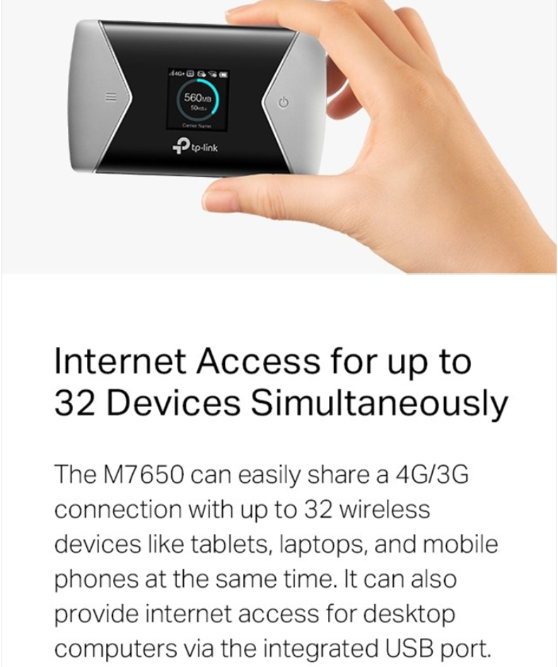 TP-LINK M7650 600Mbps LTE-Advanced Mobile Wi-Fi | Pocket WiFi | Open ...