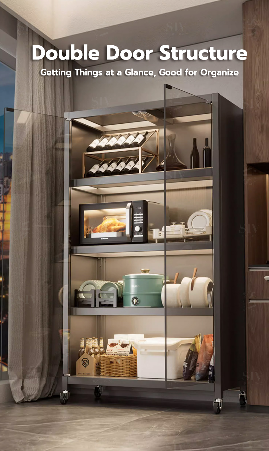 SIV Metal Display Cabinet With Glass Door Steel Cabinet For Kitchen ...