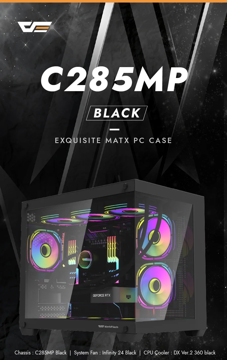 Darkflash C285MP Exquisite mATX Tempered Glass Panoramic Side ...