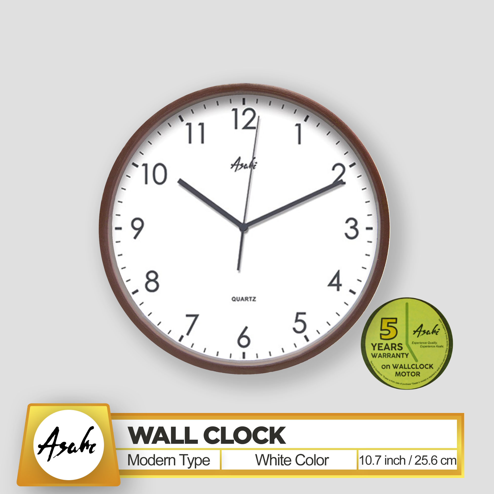 Asahi 10 inches Quarts Round Wall Wooden Frame Design Analog Clock ...