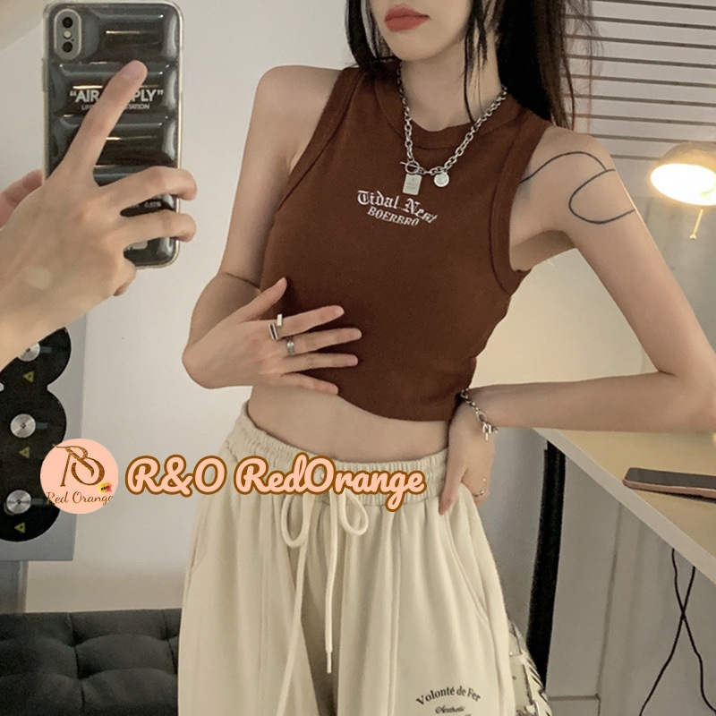 R&O Racer Back Crop Top for Women embroidered Knitted Korean Trendy ...