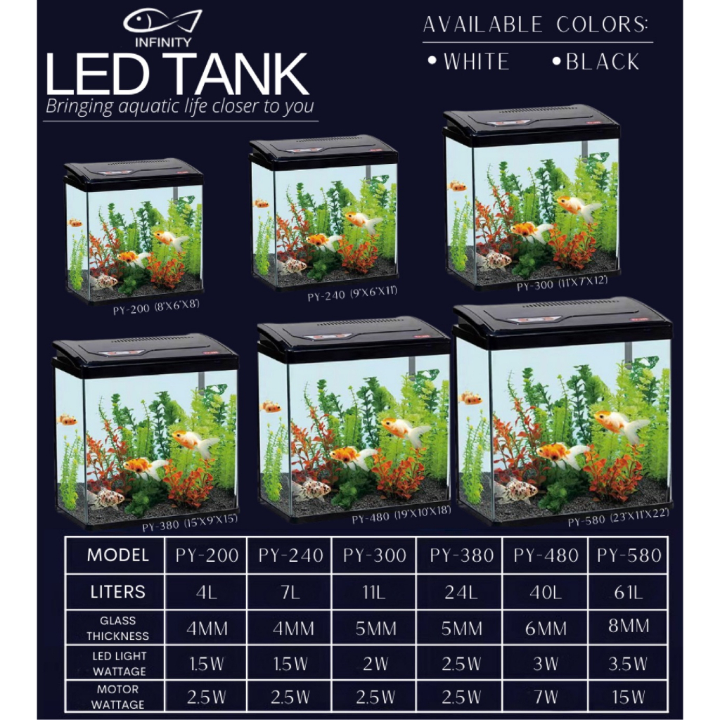 Infinity Aquarium Fish Tank Built-In LED Lamp with Filter Pump Infinity ...
