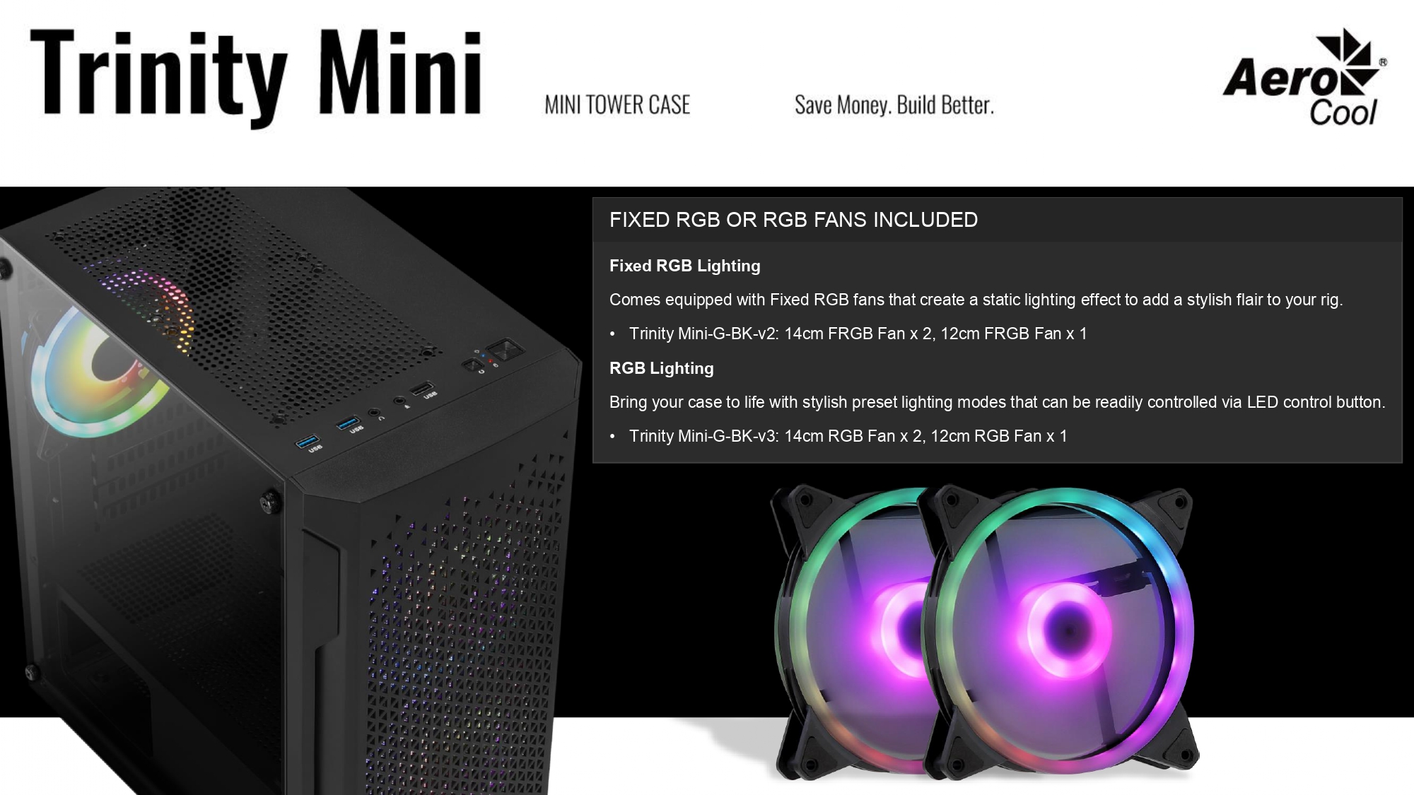 Aerocool Trinity Mini G BK V2, Micro ATX / mini-ITX Tower Case ...