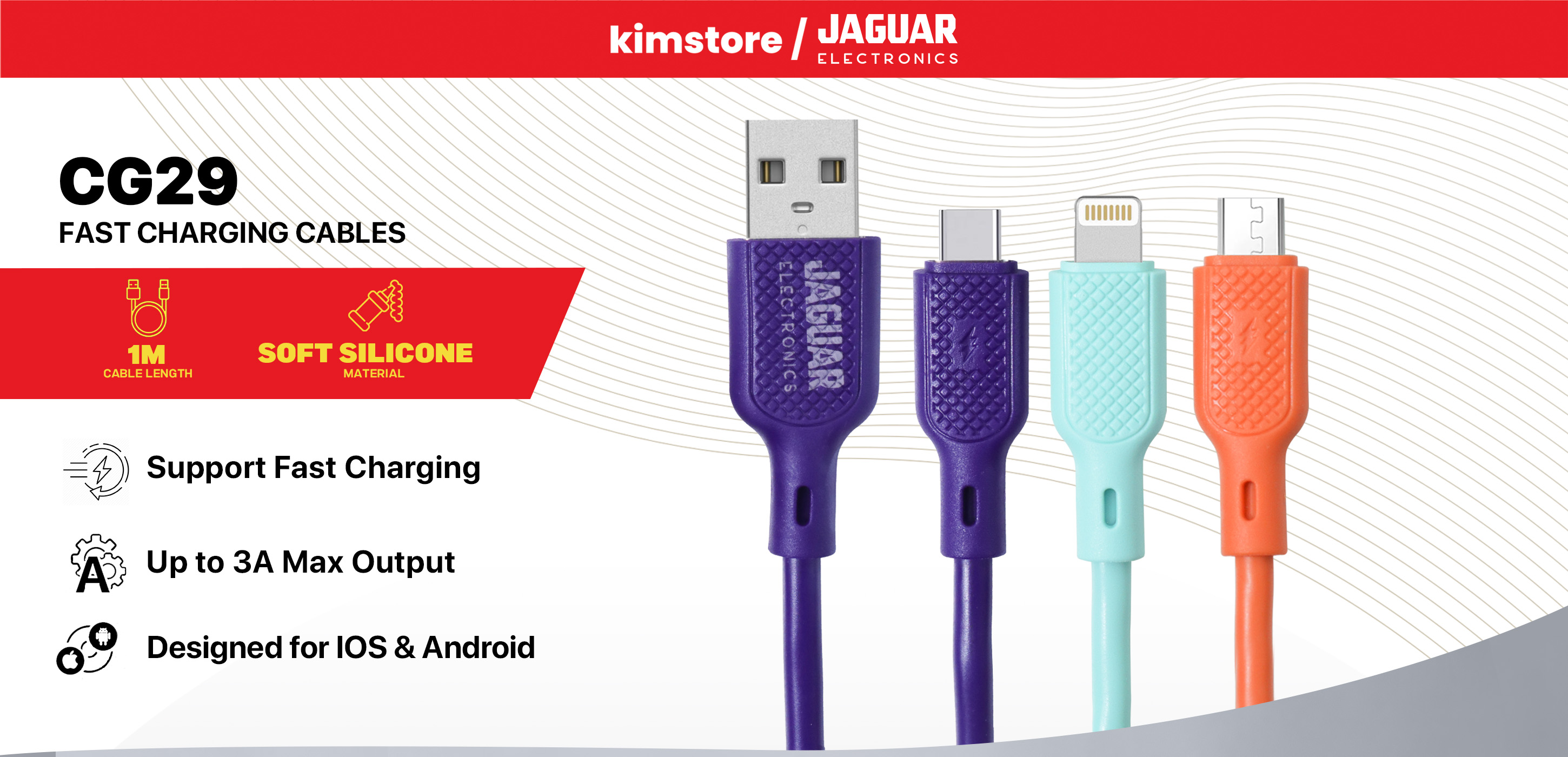 Jaguar Electronics CG29 3A 1 Meter Fast Charging Data Silicone Cable ...