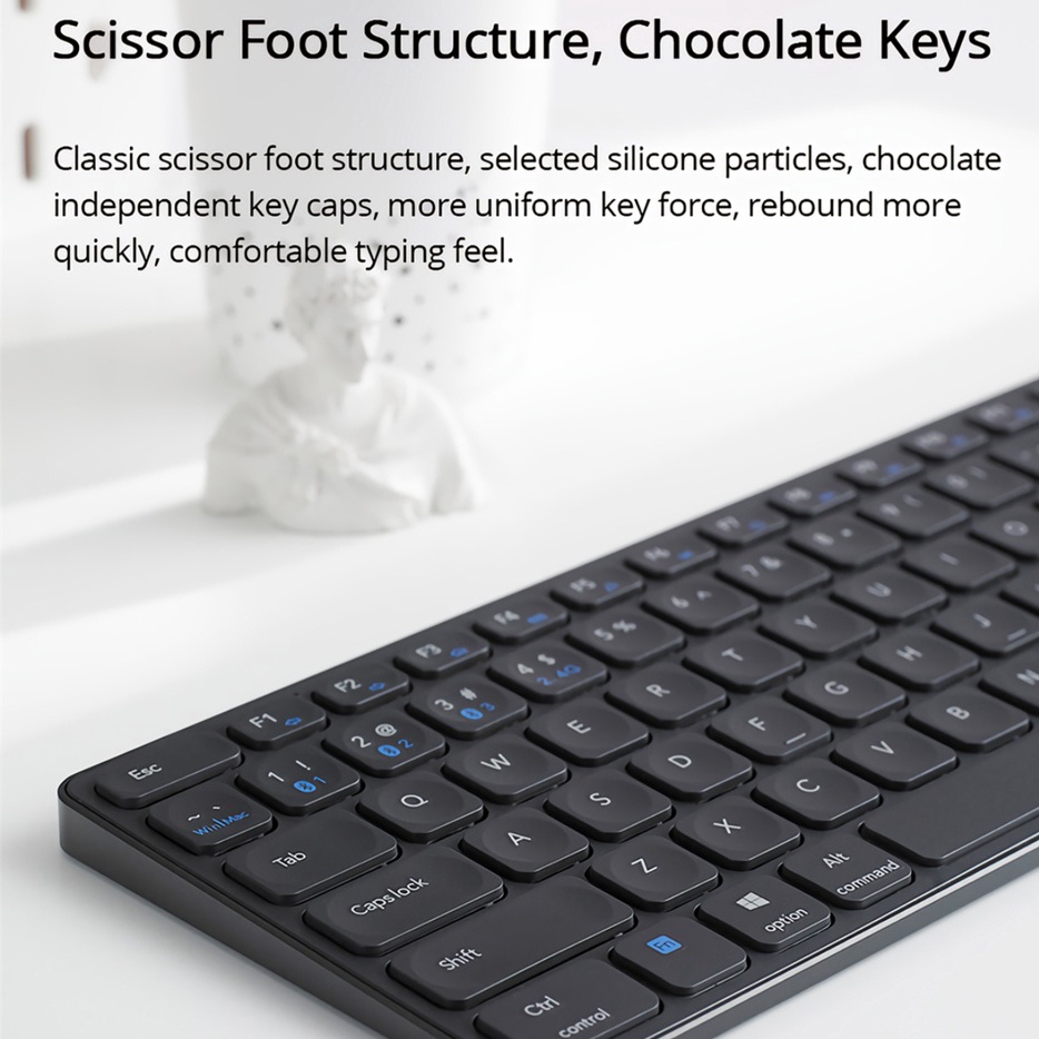 RAPOO 9350M Thin Wireless Keyboard and Mouse Set Bluetooth Rechargeable ...