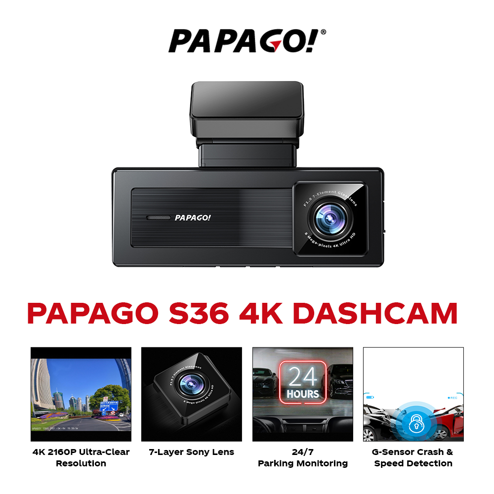 PAPAGO! S36 4K Dashcam: FREE SD Card 4K 2160P Ultra-Clear Resolution, 7-Layer Sony Lens, 24/7 ...