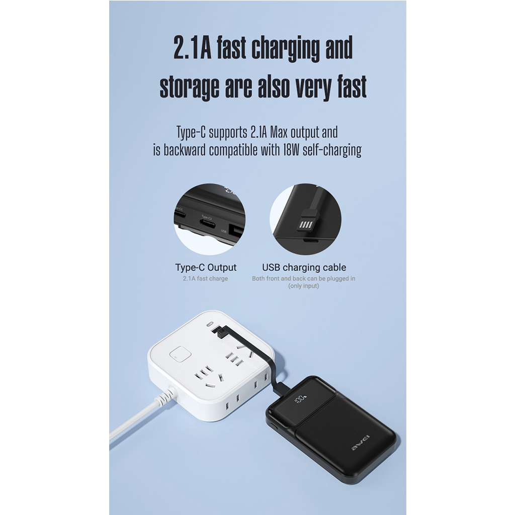 Awei P79K 5,000mAh Portable Powerbank Mini Fast Charging Built-In ...