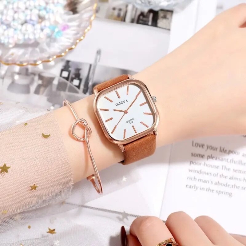 Relo Fashion Women’s Watch Leather Belt Simple Elegant Ins Style Square ...