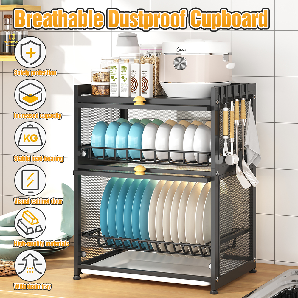 Kitchen Dishes Cabinet Storage Rack Multifunctional Cupboard Drainage ...