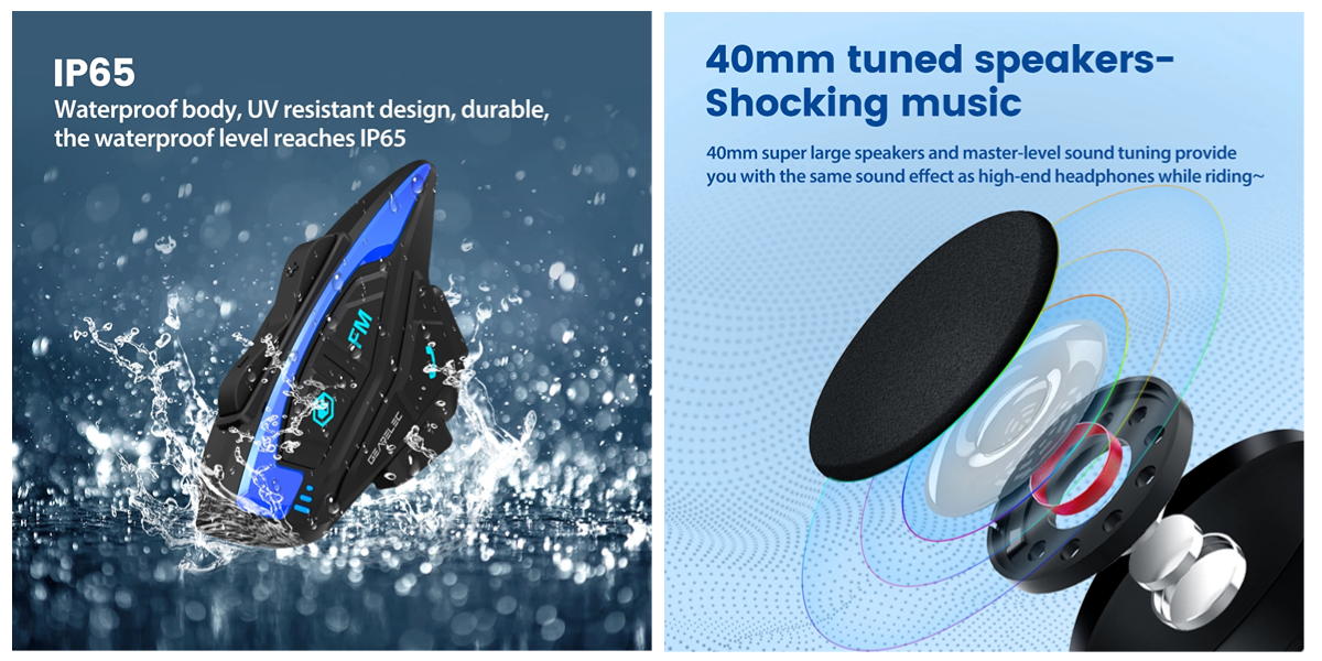 GEARELEC Shark Bluetooth Motorcycle Intercom Helmet Headset 1000m ...