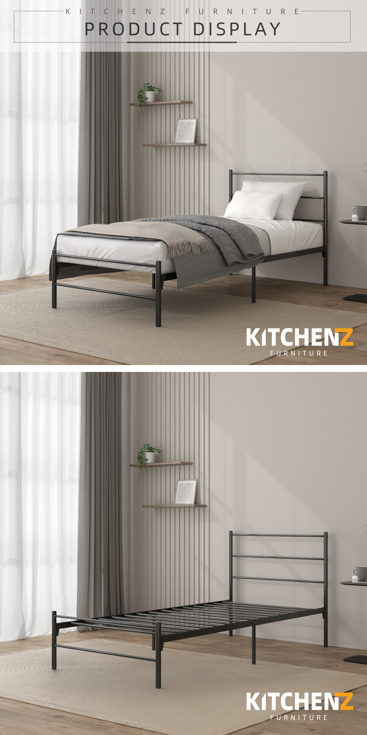 Homez Metal 3V Single Bed Frame Powder Coat Metal Bed Frame Strong Load ...