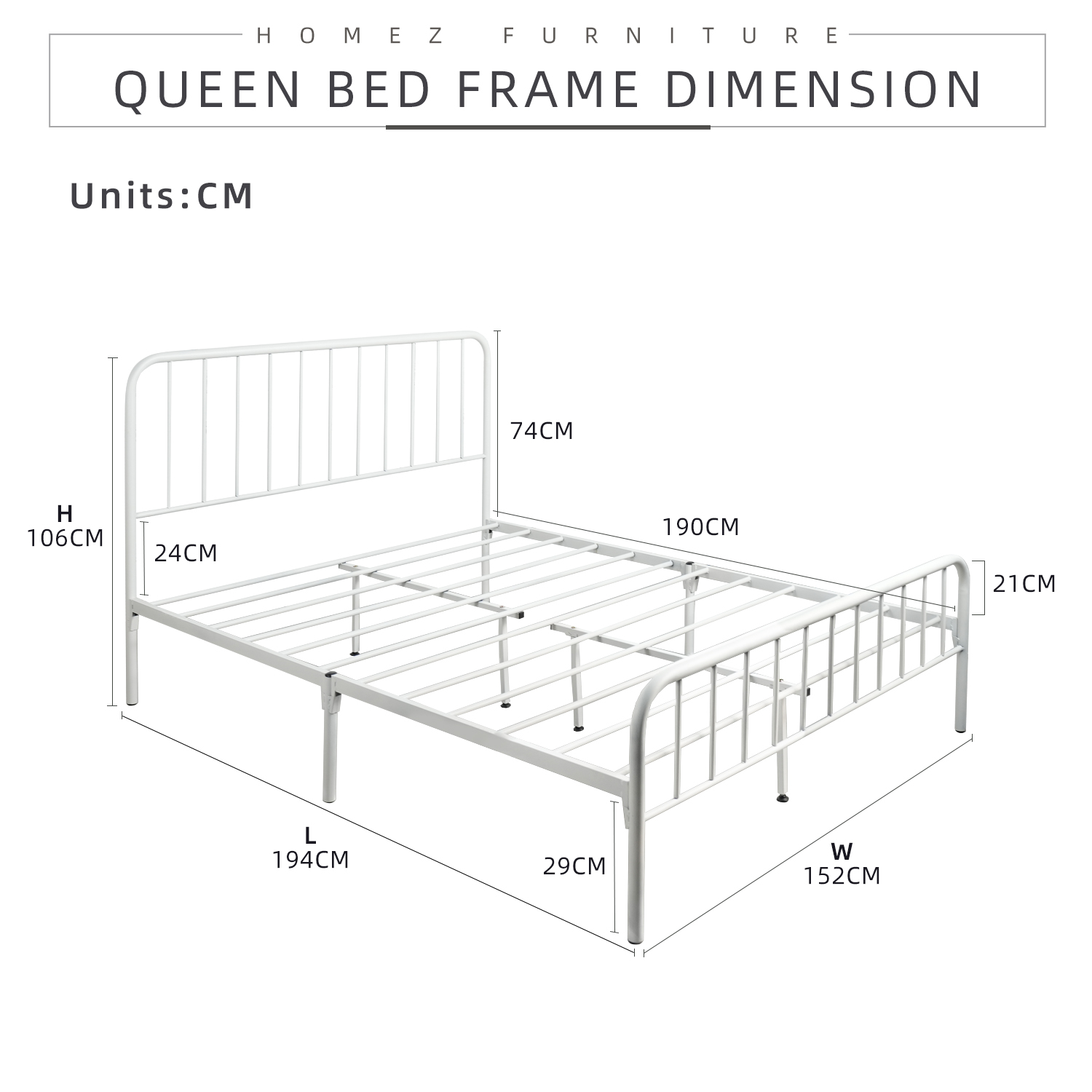 Homez 6.3FT 3V Powder Coated Metal Queen Size Bed Frame-FYDB-0025 ...