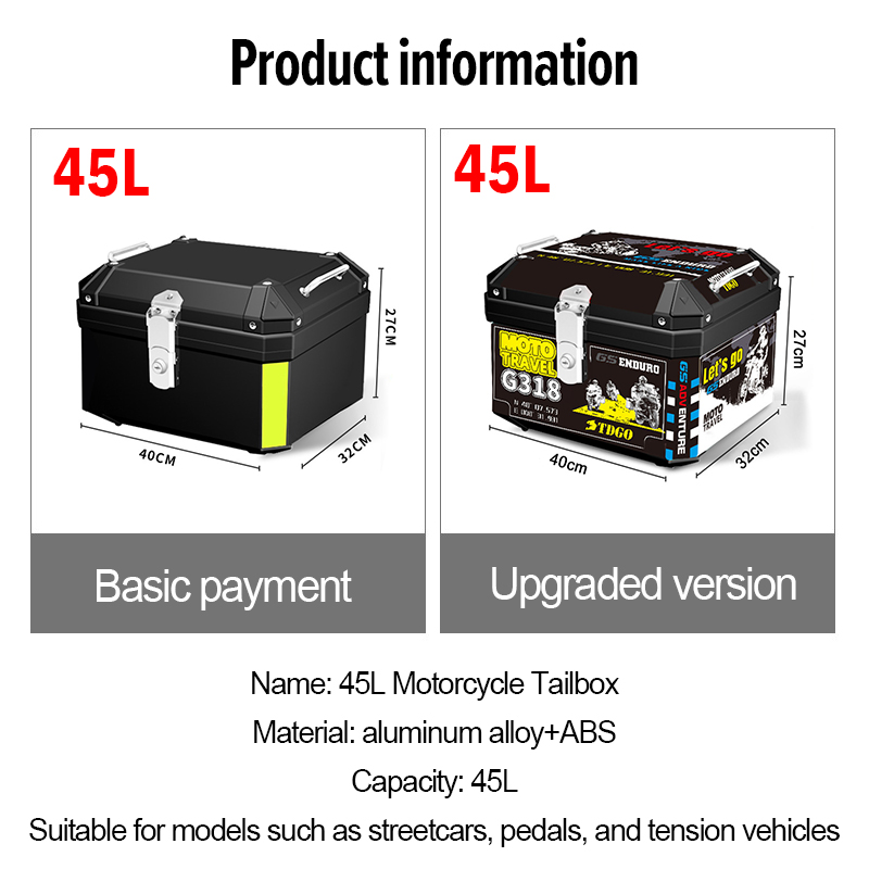 45L Motorcycle Box Waterproof Large Capacity Motor TailBox Motorcycle ...