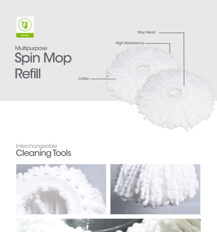 SCRUBZ Spin Mop Refill 130gram [Set of 2] Microfiber 16cm Mop Head ...