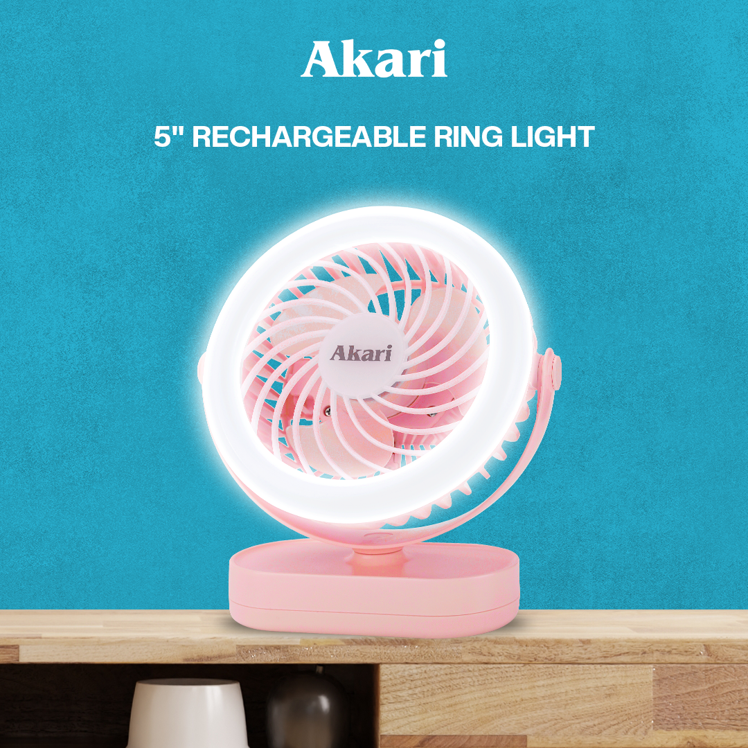 Akari 5" Rechargeable Fan w/ Ring Light (AJF-5024) | Shopee Philippines
