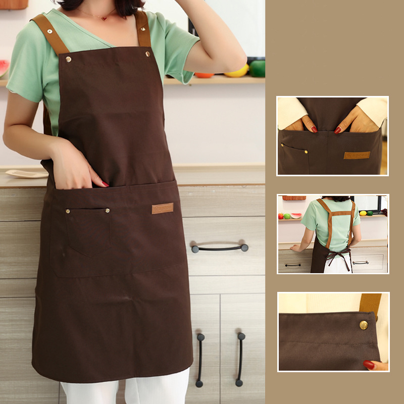 Waterproof Canvas Apron Coffee Shop Barber Working Bib Kitchen Cooking ...
